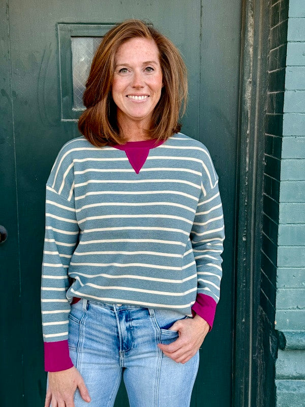 Mara Slate Stripe Contrast Sweater – Shop Pink Suitcase
